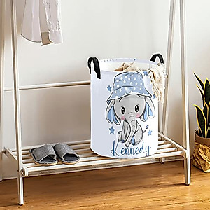 Personalized Baby Laundry Basket for Boys Girls Custom Laundry Hamper with Handle Collapsible Organizer Storage Bathroom Living Room Bedroom Decor (Baby elephant)