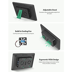 UPERFECT Raspi Touchscreen Monitor with Case & Fan & Stand 10.1’’ 1366 * 768 Ultra Wide 370Nits IPS Screen for Raspi 3/4/4b/5, w/10-Point Touch, VESA, Dual Speakers, Type-C & HDMI Ports