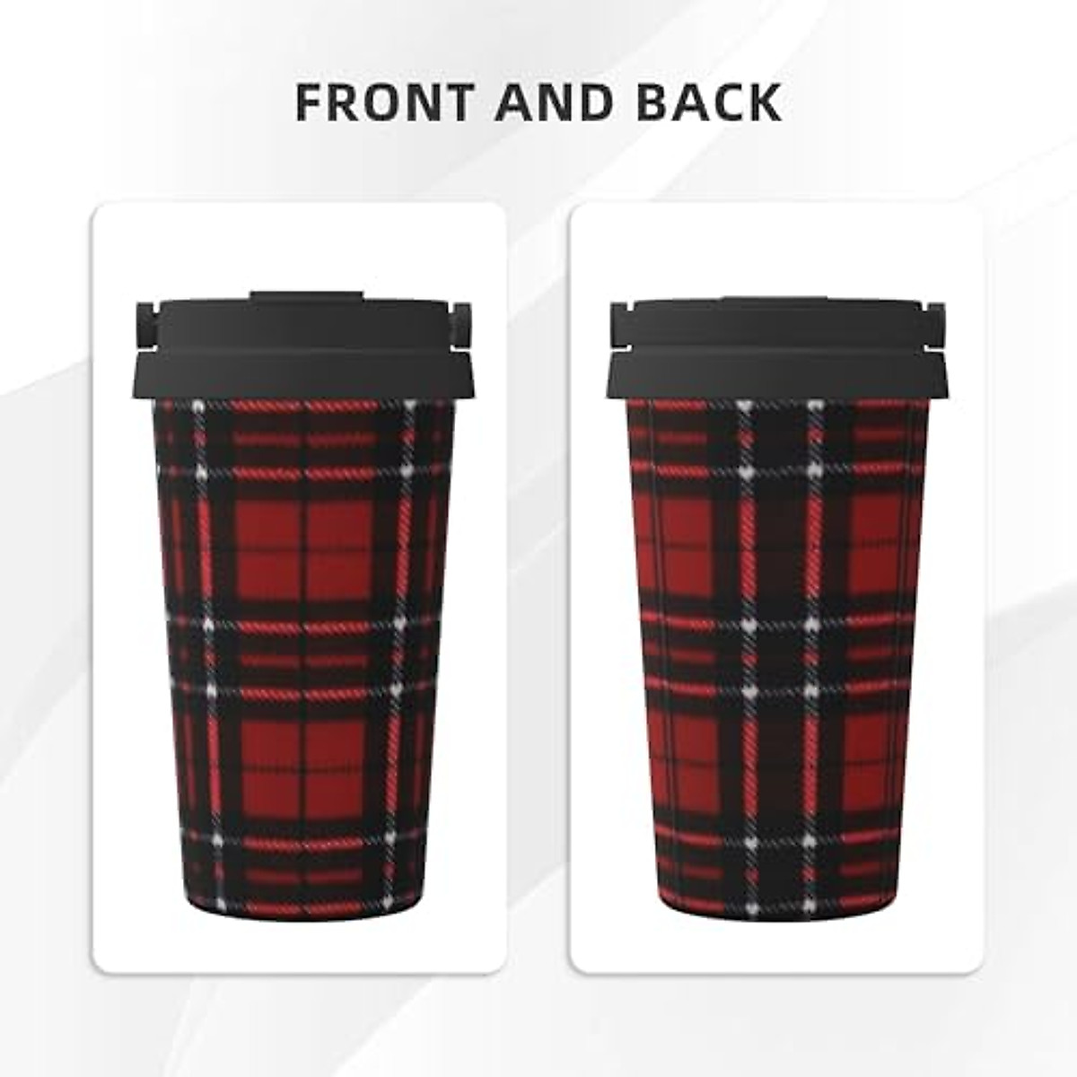 WANGXUEE Red and black plaid Print 500ml Stainless Steel Travel Tumbler Double Wall Vacuum Insulated Coffee Mug