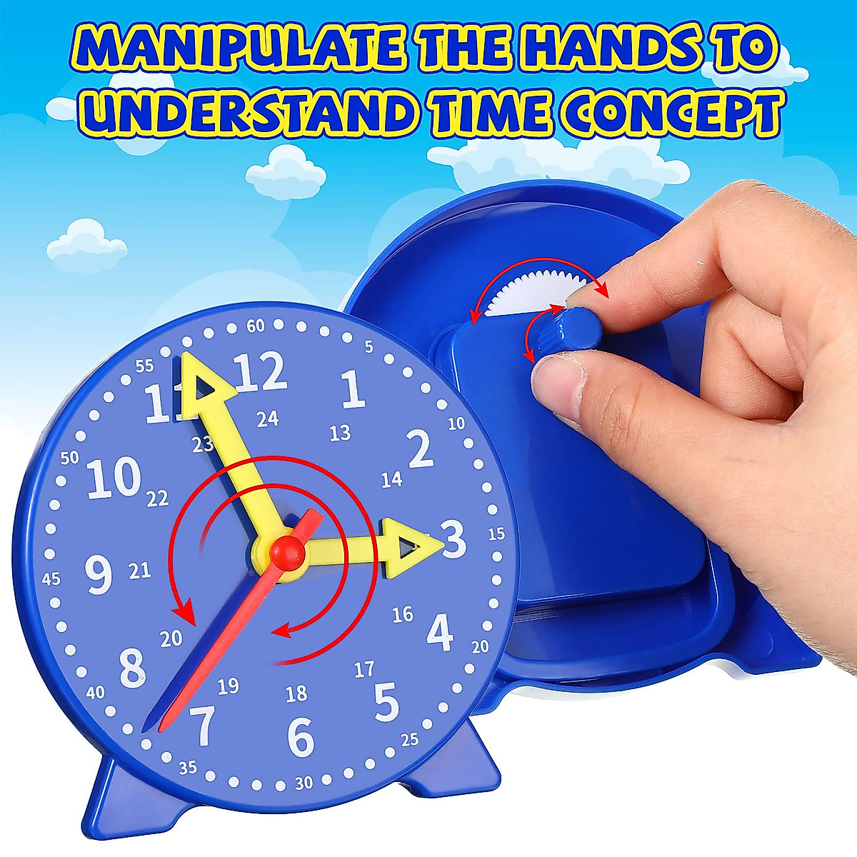 Batiyeer 24 Pcs Teaching Clock Kit for Kids to Tell Time Teaching Clock Mini Geared Clock for Kids Basic Math Development Teacher and Classroom Supplies, 4 Inch (Dark Blue, Yellow, Pink, Sky Blue)