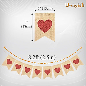 Uniwish Red Heart Banner Valentine’s Day Decorations Rustic Wedding Engagement Photo Props Love Garland Hearts Hanging Ornament Valentines Home Decor