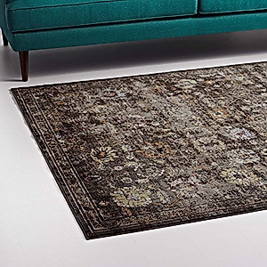 Modway Minu Distressed Floral Lattice 8x10 Area Rug in Black, Yellow and Orange