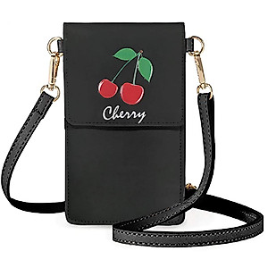 Upetstory Cherry Print Woman Phone Bag Touch Screen Crossbody Phone Purse Ladies Wallet Soft PU Leather Mini Shoulder Bag with Strap Black