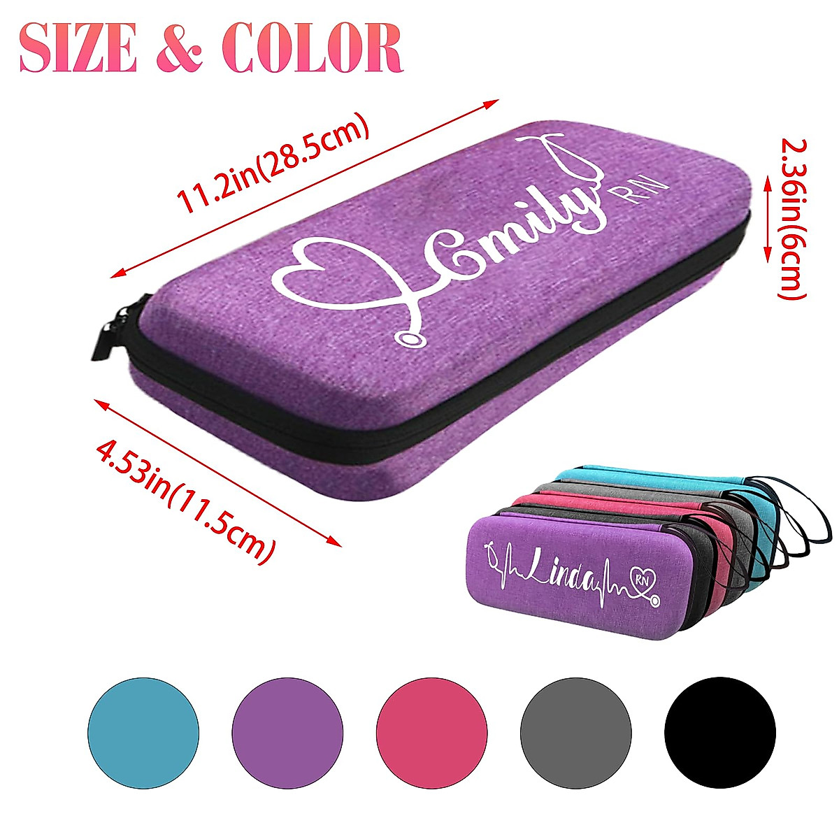 Personalized Stethoscope Case Custom Stethoscope Holder Case Name Hard Travel Carrying Lightweight Storage with Mesh Pocket Customized Nurses Gift for Nurse Doctor Medical Assistant