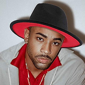 FALETO Two Tone Red Bottom Wide Brim Wool Felt Fedora Hat Panama Hat Casual Jazz Hats for Men Women