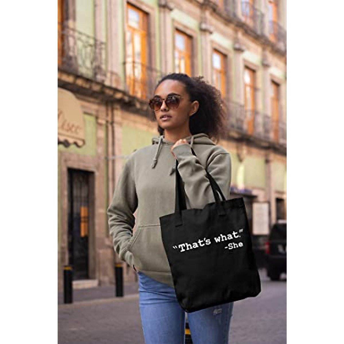 Pop Threads Thats What She Said Office Coworker Gift Funny Black 15x15 inches Large Canvas Tote Bag