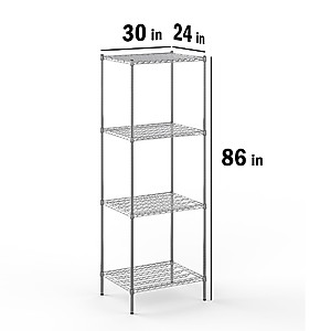 Regal Altair 24" Deep x 30" Wide x 86" High 4 Tier Chrome Wire Shelving Kit | NSF Commercial Storage Rack Unit