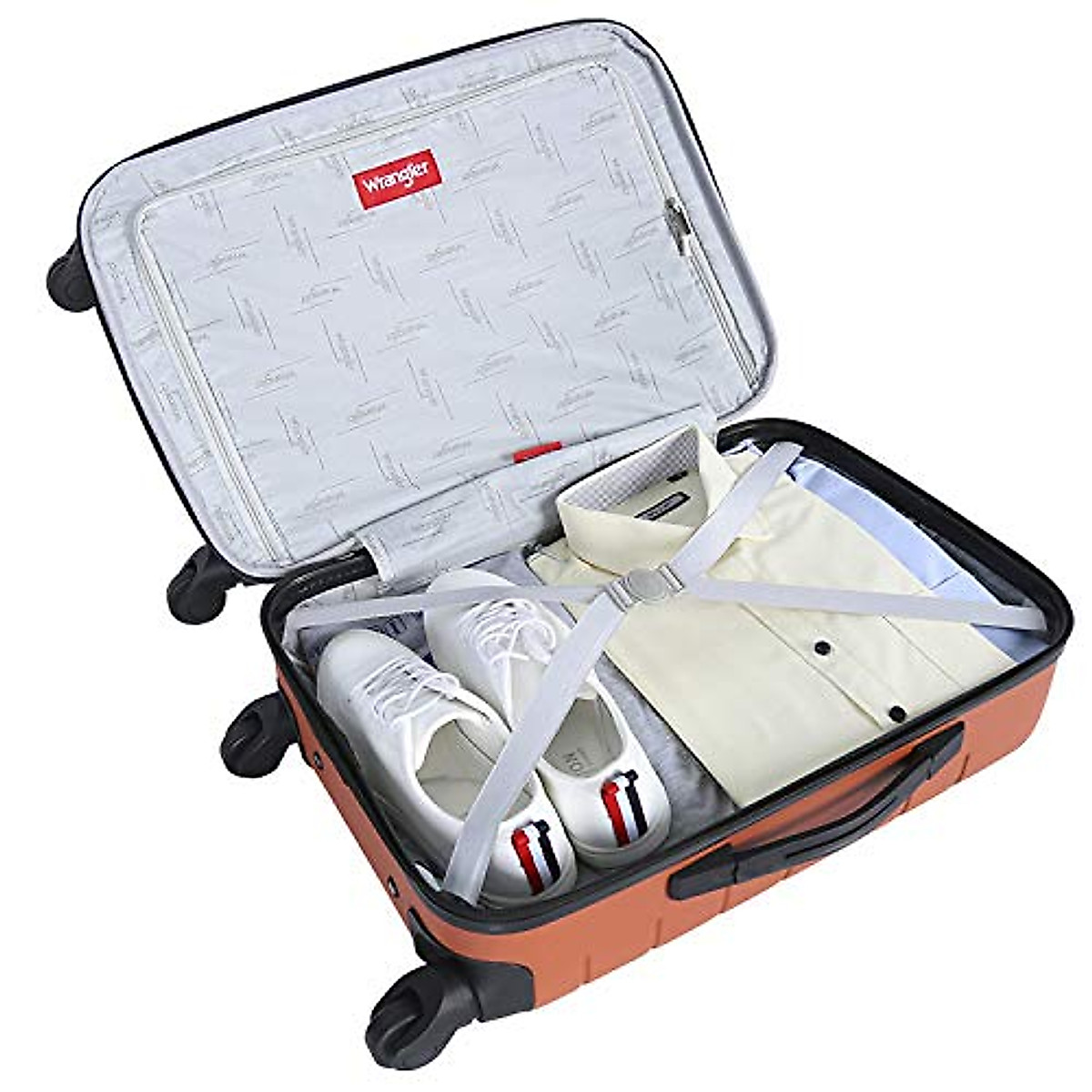 Wrangler Smart Luggage Set with Cup Holder and USB Port, Burnt Orange, 20-Inch Carry-On