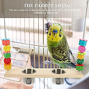 PATKAW Parakeet Toys 4 in 1 Bird Feeding Dish Cups Water Bowl with Parrot Perch Swing Toys Parrot Chew Toys for Parakeet Cockatiels Lovebirds Budgie Pigeons Cage Accessory Bird Toys