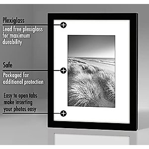 Americanflat 8x10 Picture Frame with Polished Plexiglass - Set of 5 - Use as 5x7 Frame with Mat or 8x10 Frame Without Mat - Galleria Collection - Gallery Frames for Tabletop and Wall Display - Black