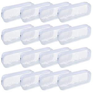 16 Pieces Clear Pencil Pouch, White Pencil Case with Zipper, Big Capacity Makeup Bag Toiletry Carry Pouch, Portable Pencil Bags for School Office Stationery and Travel Storage