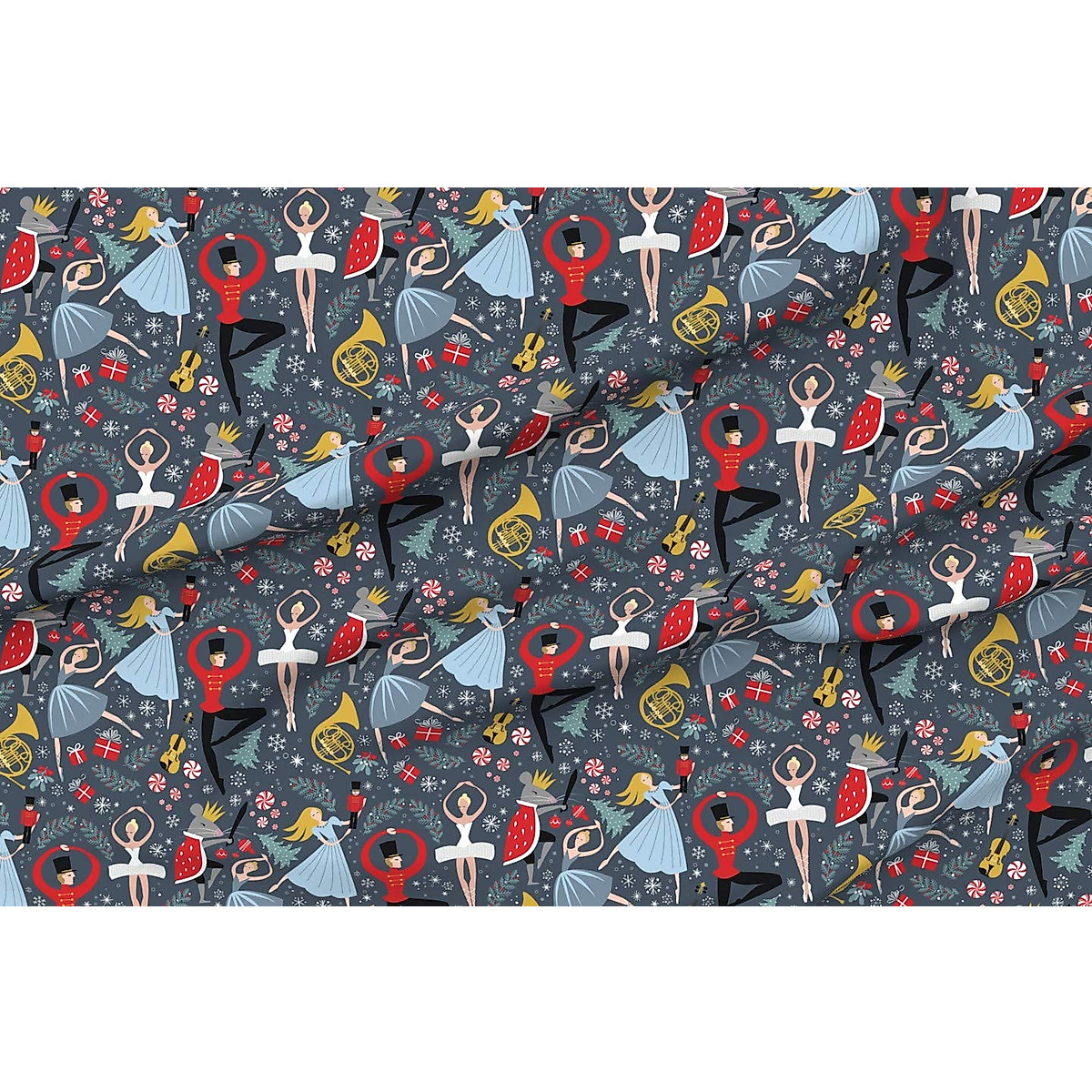Spoonflower Fabric - Nutcracker Ballet Christmas Music Holiday Ballerina Printed on Petal Signature Cotton Fabric by The Yard - Sewing Quilting Apparel Crafts Decor