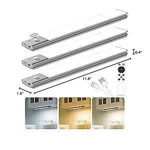 Kasanfe 64-LED Under Cabinet Lights, Motion Sensor Under Cabinet Lighting, 1500mAh Rechargeable LED Closet Light Remote, Under Counter Lights for Kitchen, Shelf, Pantry (3 Pack)