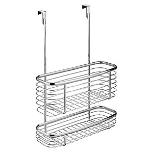 iDesign Axis Over the Cabinet 2-Tier Kitchen Storage Basket Organizer for Aluminum Foil, Sandwich Bags, Cleaning Supplies, Garbage Bags, Bath Supplies, Chrome