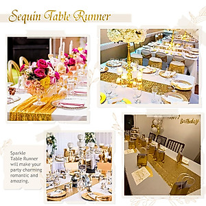 Gold Table Runner Sequin Table Runner 4 Pack 12x72 Inch Glitter Table Runner for Party Wedding Birthday Table Decorations Thanksgiving Engagement Anniversary Decor