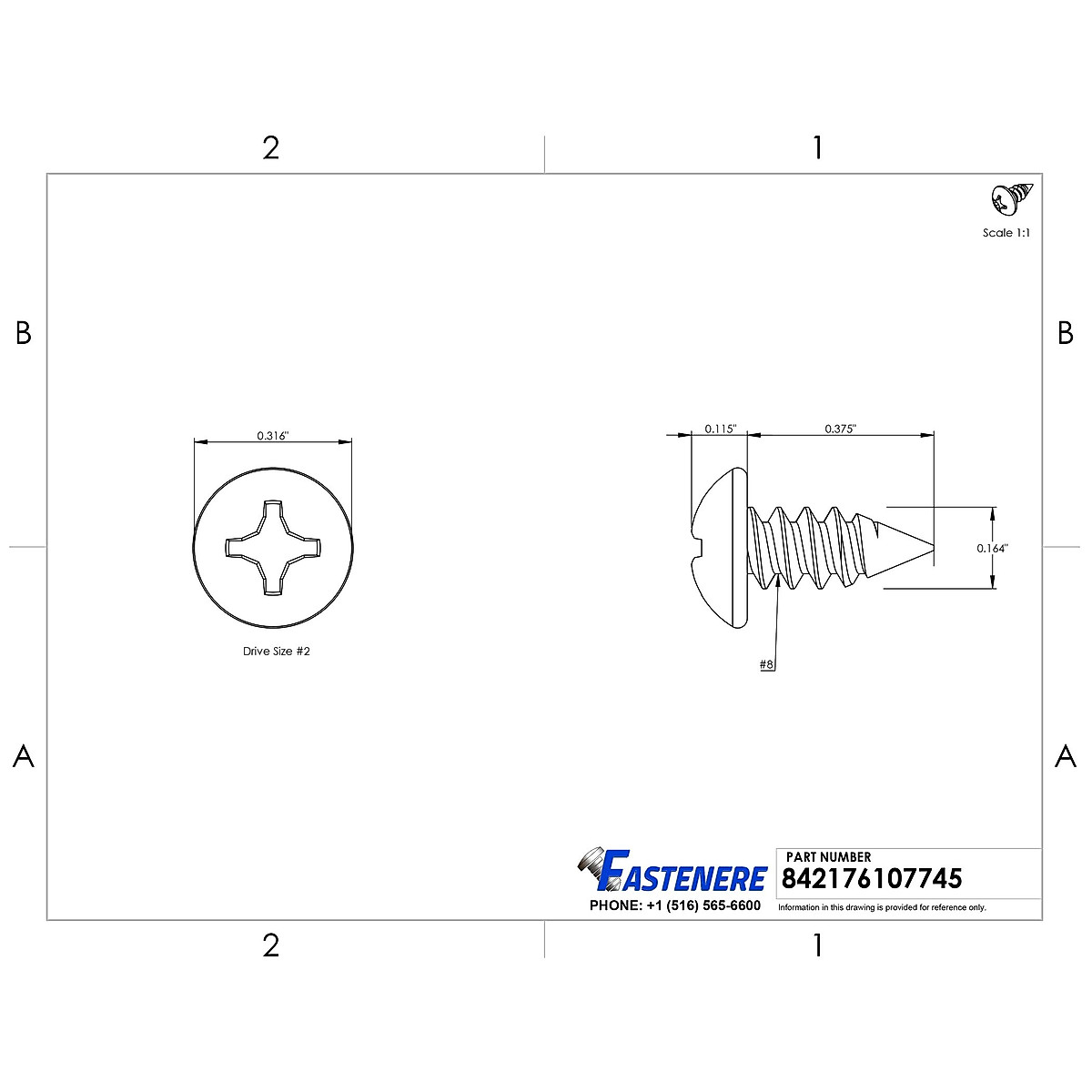 #8 x 3/8" Pan Head Sheet Metal Screws, Stainless Steel 18-8, Full Thread, Bright Finish, Self-Tapping, Quantity 100 by Fastenere