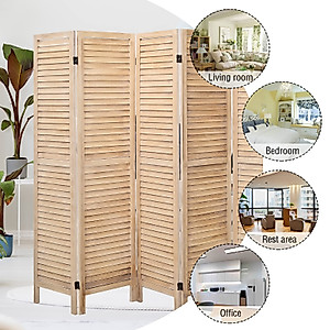 ECOMEX 6 Panel Wood Room Divider, Folding Room Divider Privacy Screen 5.6Ft Tall, Freestanding Louvered Divider Screen for Home Office Restaurant Bedroom(Cream)