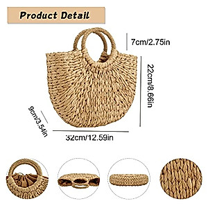 Gets Women Straw Bag, Hand-woven Rattan Tote Clutch Handle Bag Retro Summer Beach Tote Bags Wicker Bags