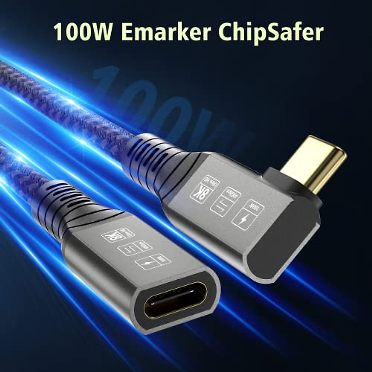 YIWENTEC USB4 8K 0.5M Cable Thunderbolt 4 USB 4 Type-c Male Angle to Female Extension Cable Ultra HD 8K@60Hz 100W Charging 40Gbps Data Transfer Compatible with External SSD eGPU USB-C Docking