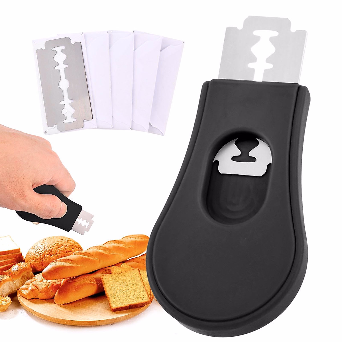 TLPCRKI Bread Lame, Extractable & Magnetic Bread Lame Dough Scoring Tool, Bread Scorer with 5 Razor Blades, Sourdough Scoring Tool for Sourdough Bread baking & Bread Making Tools(Black)