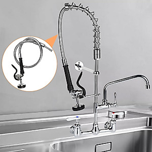 COOLWEST Commercial Pre-rinse Sprayer with Hose 38 Inch Flexible Stainless Hose with Spray Valve Head Replacement Kit for Wall Mount Commercial Kitchen Sink Faucet