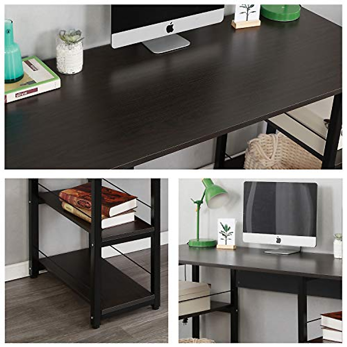 Computer Desk, Computer Desk with Shelves, 55 inches Office Desk with 4 Storage Shelves, Large Space Home Office Desks Trestle Desk Workstations, Modern Desk Writing Desk for Home Office (Black)