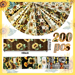 Ganeen 200 Pcs 2.56 Inch Sunflower Fabric Multicolor Patchwork Roll Solid Color Precut Quilting Strips Bundles Roll up Craft for DIY Quilting, and Sewing(Sunflower Pattern)