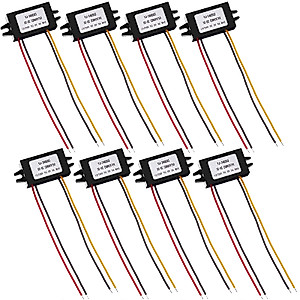 DC Converter 12V to 5V 3A 15W DC Buck Converter Module, DC to DC Reduced Voltage Regulator Car Power Converter Output Power Adapter, Wire Interface (8 Pieces)