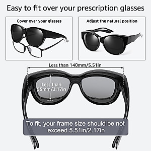 Br’Guras Oversized Polarized Fit over Sunglasses Over Glasses for Men and Women (Black, Black)