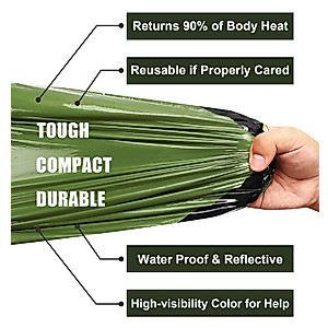 Timok Emergency Sleeping Bags Thermal-Emergency-Blankets 2 Packs Ultralight Space Blankets Survival Waterproof Outdoor Gear for Hiking, Camping, First Aid Kits, Green