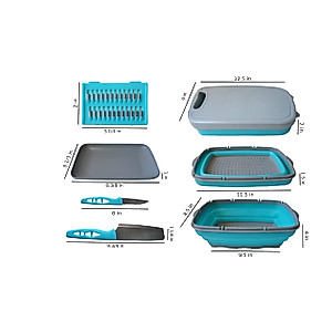 Cutting Board with Foldable Colander 10-in-1 Multipurpose Set Sturdy Compact Space-Saving Easy Cleaning Machine Washable Ideal for Kitchen Apartments Dorms Parks Picnics Beach Camping Travel RVs