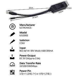 UCTRONICS PoE Splitter Gigabit 5V - Micro USB Power and Ethernet to Raspberry Pi 3B+, Work with Echo Dot, Most Micro USB Security Camera and Tablet - IEEE 802.3af Compliant