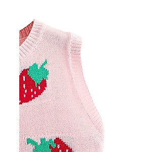 Floerns Women's Sleeveless Round Neck Cute Strawberry Sweater Vest Crop Shirt Top Pink S