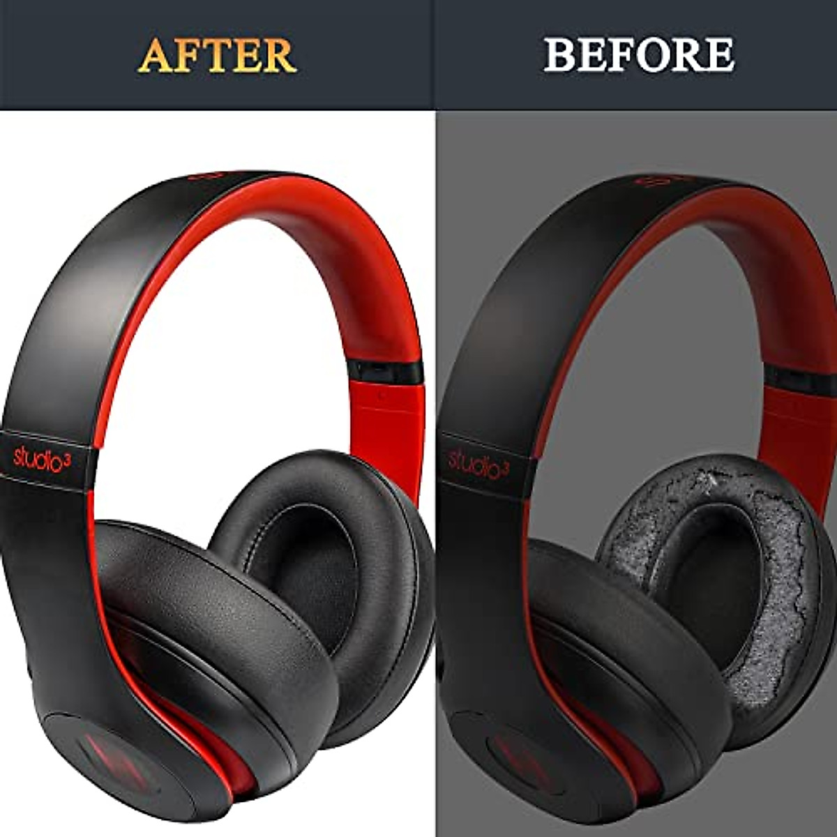 SoloWIT Replacement Ear Pads Cushions for Beats Studio 2 & Studio 3 Wired & Wireless Headphones, Earpads with Soft Protein Leather, Noise Isolation Memory Foam - Black