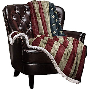 US Flag Sherpa Fleece Blanket, Super Thick and Warm Cozy Luxury Blanket 50"x60", Vintage American Flag Fourth of July Independence Day Themed Bed Blanket, Fluffy Microfiber Throw Blanket for Couch