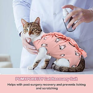 PUMYPOREITY Cat Recovery Suit After Surgery, Cat Onesie for Cats After Surgery, Cat Surgical Recovery Suit Female, Kitten Recovery Suit for Neutered/Abdominal Wound/Skin Damage/Weaning, S, Pink
