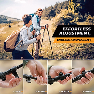 Foxelli Carbon Fiber Trekking Poles – Lightweight Collapsible Hiking Poles, Shock-Absorbent Walking Sticks with Natural Cork Grips, Flip Locks, 4 Season/All Terrain Accessories and Carry Bag