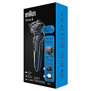 Braun Series 5 5031s Electric Shaver with Precision Trimmer and Cleansing Brush Attachments, Wet & Dry, Rechargeable, Cordless Foil Shaver, Blue