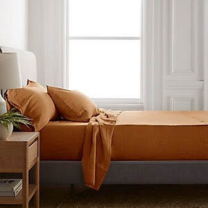 Talasily Linen Sheets California King Linen Bed Sheet 4 Piece Breathable Cotton Bed Sheets, Linen Cotton Blend Sheets for All Seasons- Deep Pockets, Easy-Fit, (California King, Caramel)