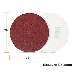 SPEEDWOX 100pcs Sanding Discs 3 Inch Sandpaper 80 Grit Hook and Loop Sanding Discs for Drill Grinder Rotary Tools No Hole