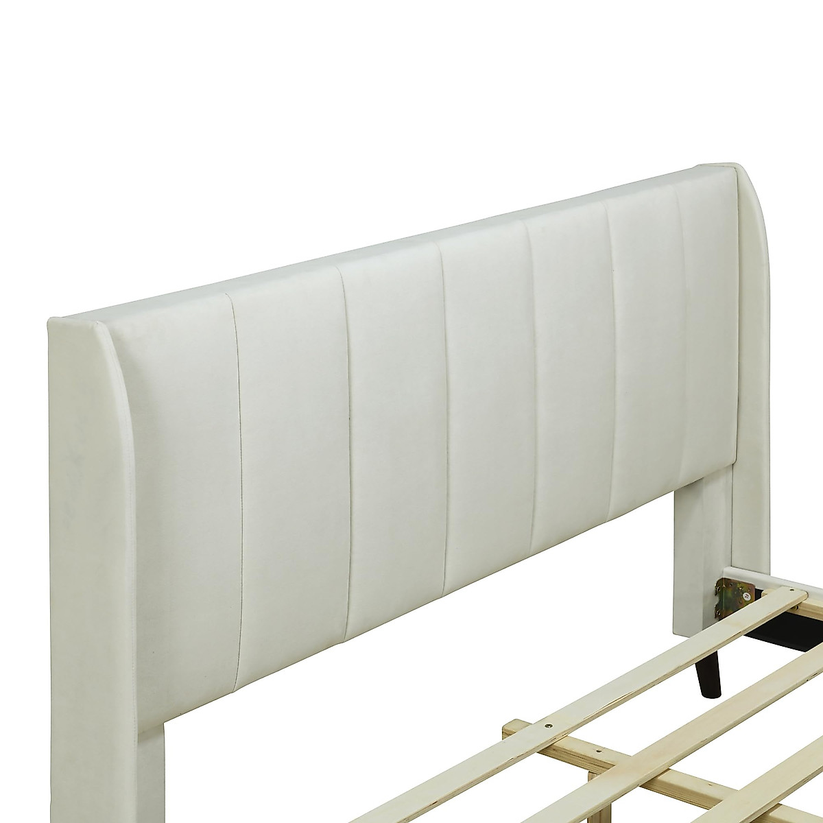 Prohon Upholstered Platform Bed with Tufted Headboard and Soft Wingback, Queen Size Bed Frame No Box Spring Needed, Velvet Bedframe w/Wood Slat Mattress Foundation, Beige