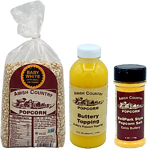 Amish Country Popcorn | 2 lb Bag | Baby White Popcorn Kernels with Buttery Topping & ButterSalt | Old Fashioned, Non-GMO and Gluten Free