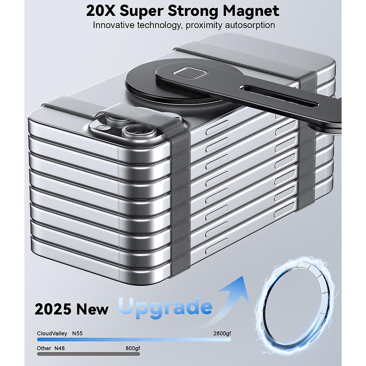 CloudValley Magnetic Phone Holder for Laptop Designed for iPhone 14 / 13 / 12 Series MagSafe, Adjustable Phone Monitor Side Mount, Slim Portable Foldable Computer Expansion Bracket (Black)