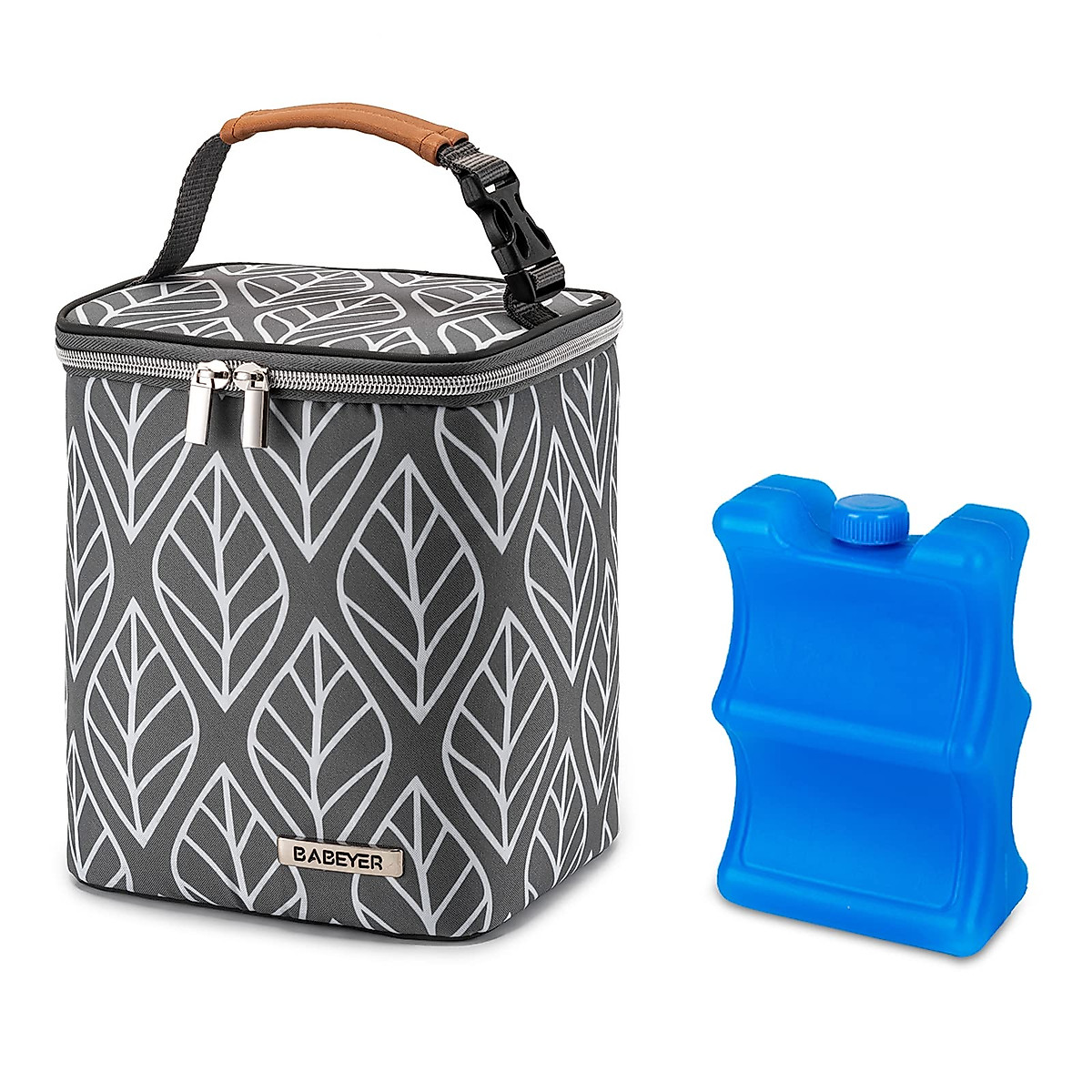 BABEYER Breast Milk Cooler Bag with Ice Pack Fits 4 Baby Bottles Up to 9 Ounce, Baby Bottle Bag for Nursing Mom Daycare-Grey