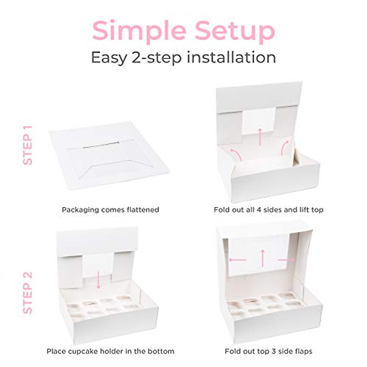 SMIRLY White Cupcake Boxes 12 Count: Disposable Cupcake Containers 12 Count, Cupcake Holder with Lid, Cupcake Carrier, Bakery Boxes with Window, Pastry Boxes Cookie Boxes with Window Large Treat Boxes