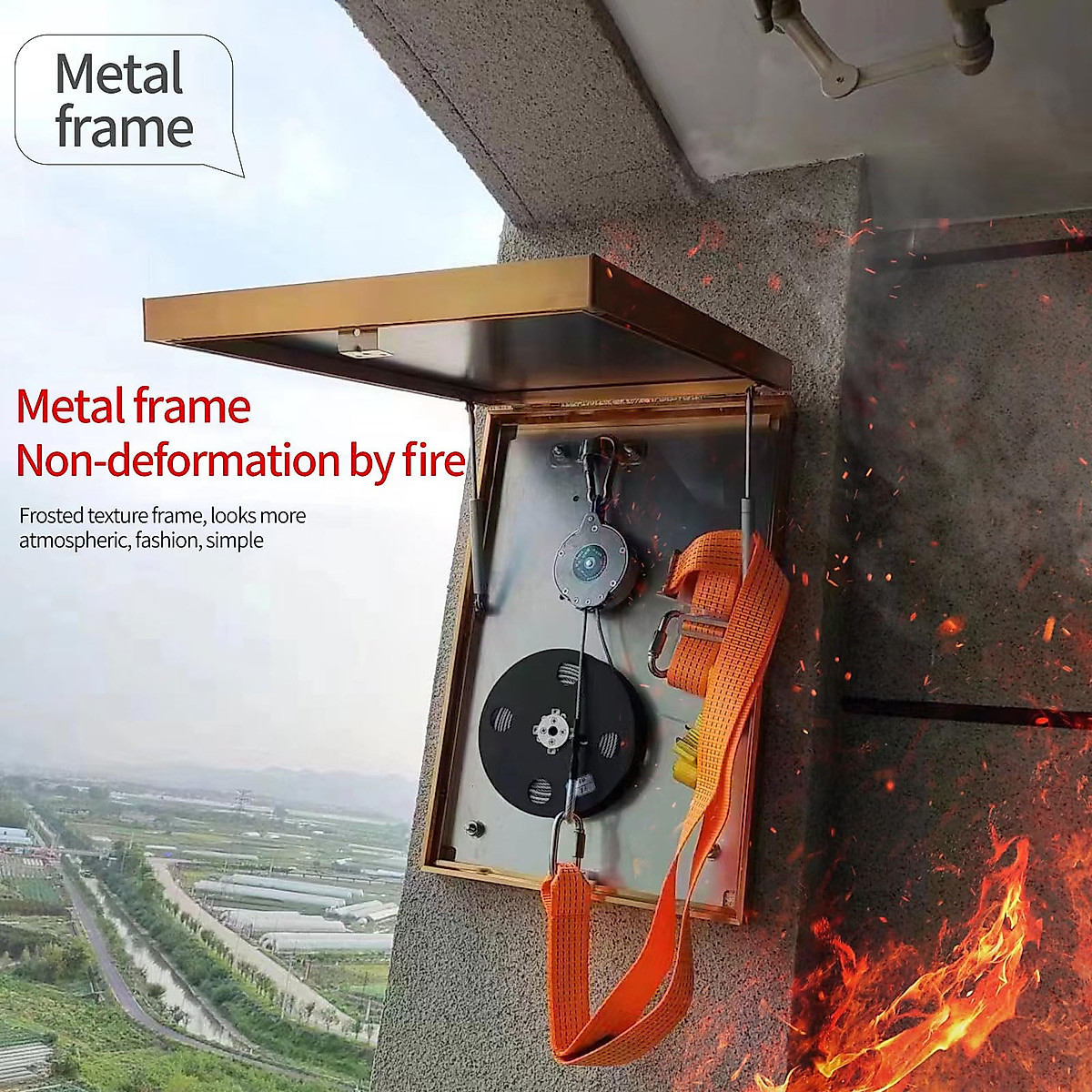 High Rise Escape Descent Device, Framed Safety Descent Rope System, Home Equipment, Beautiful and Elegant, Home Fire Safety Rope Equipped with Fire Prevention Device，Fire Equipment (82FT（25M）)