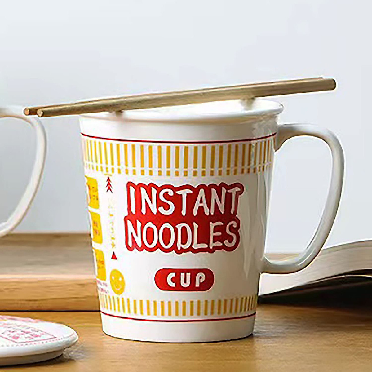 FYUEROPA Ceramic Large Noodle Bowl 20 Oz Soup bowl with Lid (Red)