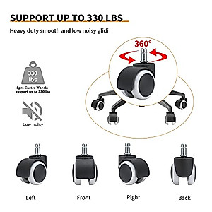 HN Office Chair Caster Wheels,No Noise Polyurethane (PU) Ball Bearings Chair Casters,Heavy Duty Computer Desk Chair Swivel Caster Wheel,Easy to Replace Universal Wheels Office Chair,5 Pack Castors.