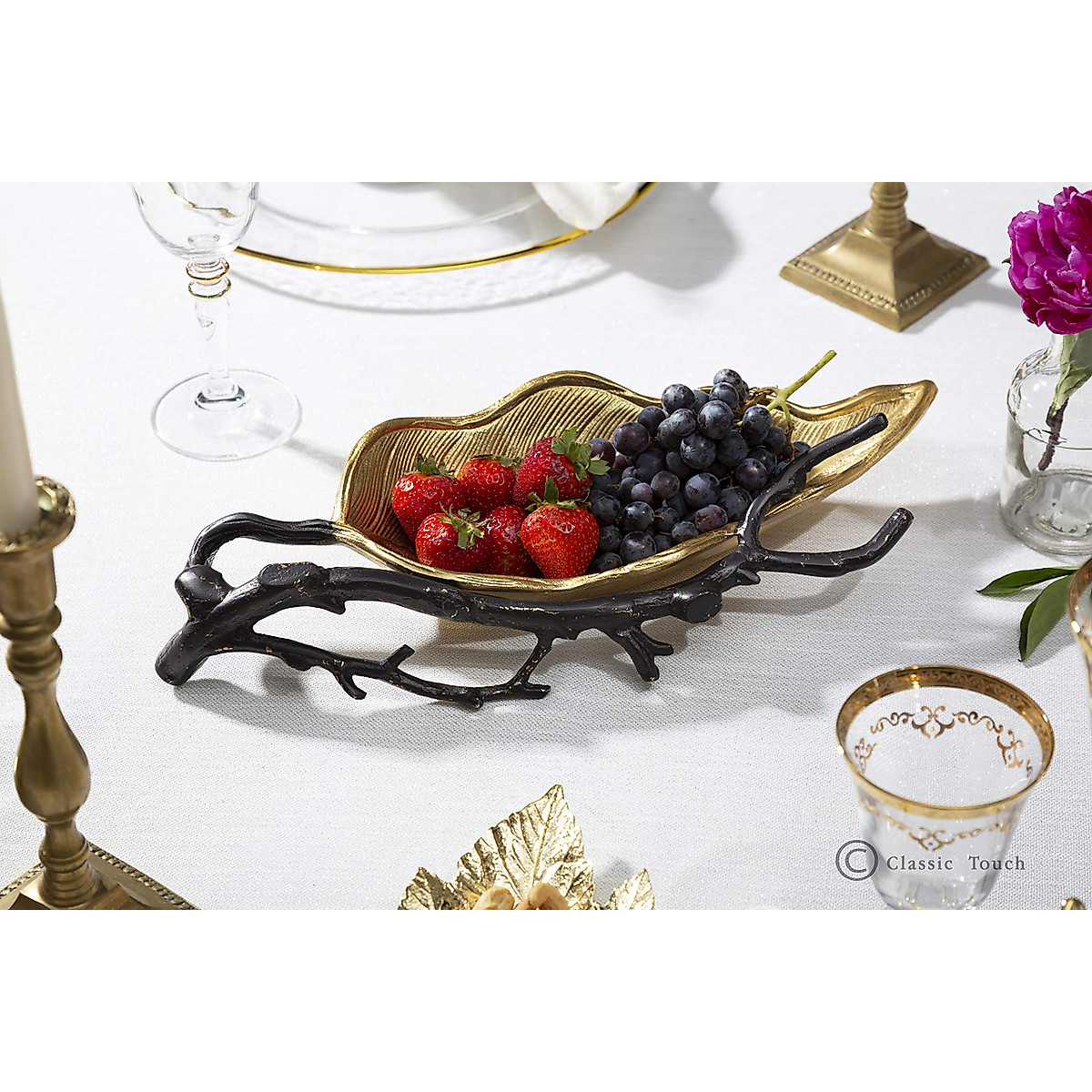 Gold Leaf Shape Candy Dish with Black Branch