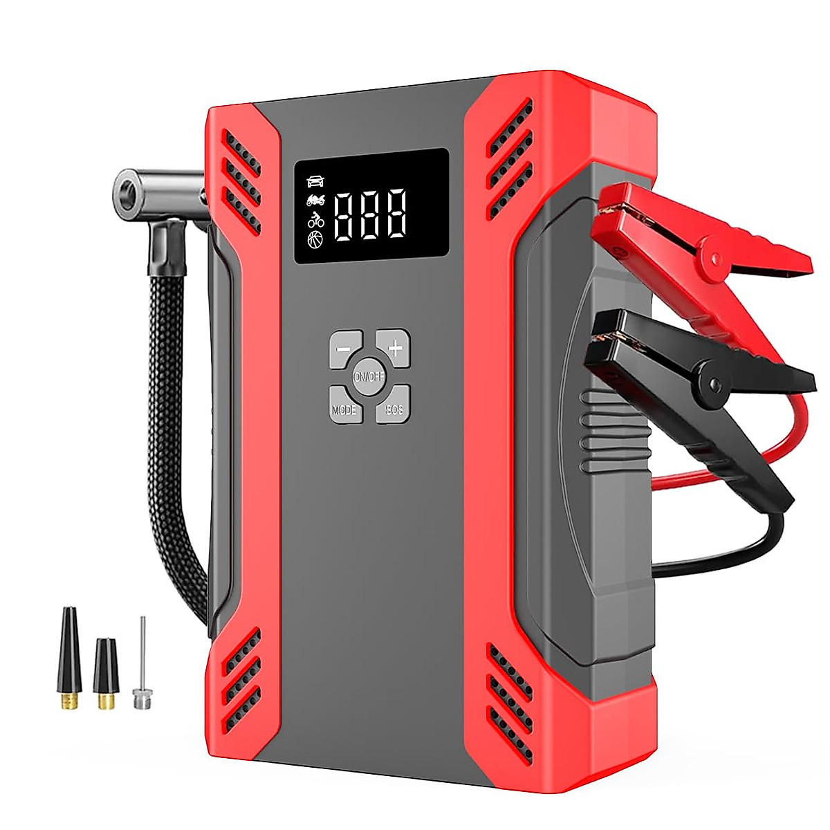 Gehopow 12V / 2000A Car Battery Jump Starter with Air Compressor for 8.0L Gas / 5.0L Diesel, Car Jump Box Battery Booster with 150PSI Tire Inflator with QC3.0 / DC12V / Compass/LED Light